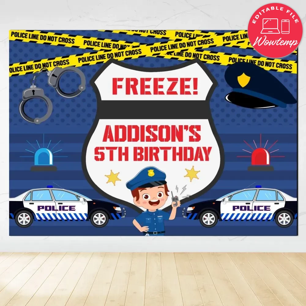 Police Birthday Backdrop Digital File Template | Wowtemp