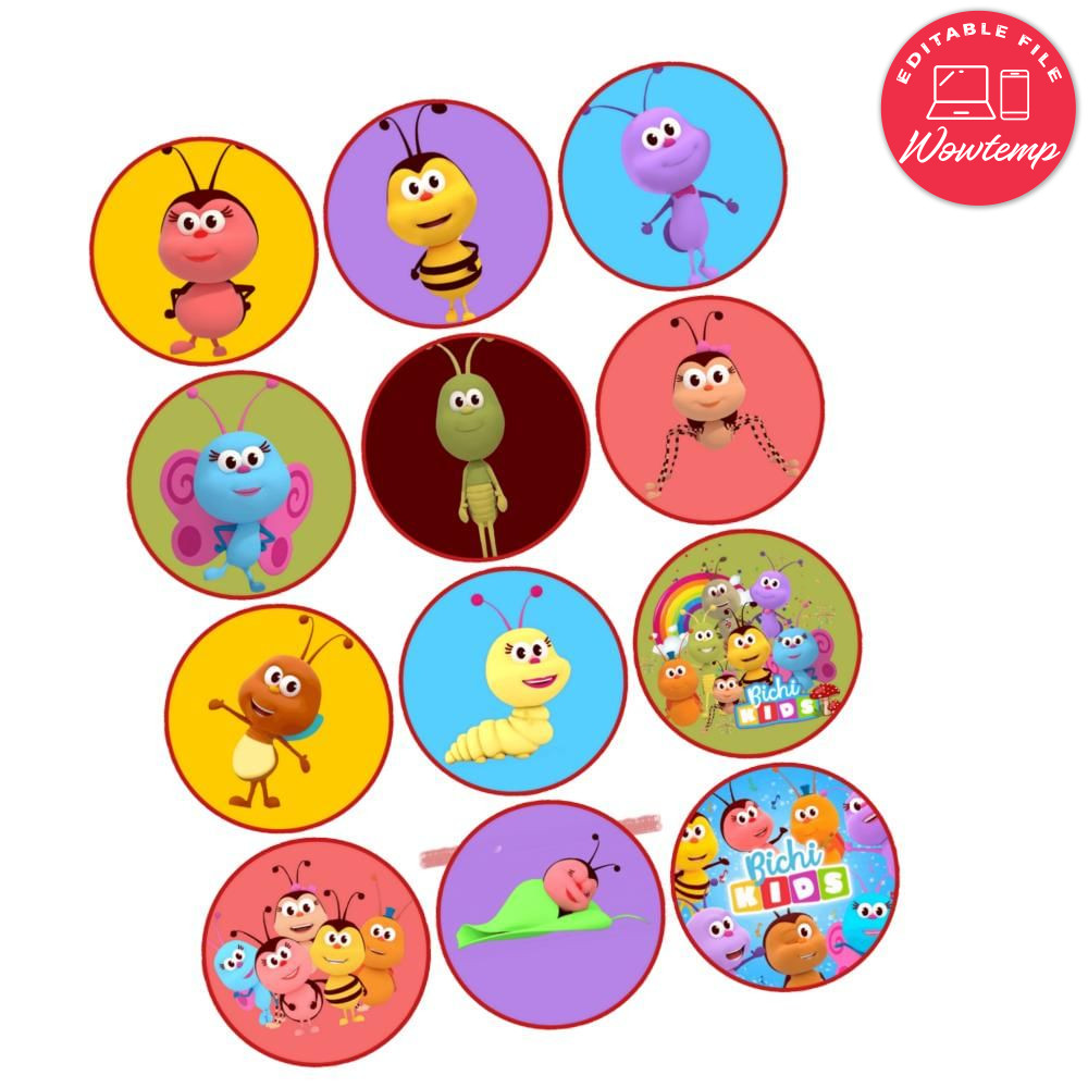 Bichikids Cupcake Toppers Template Printable Instant Download | Wowtemp