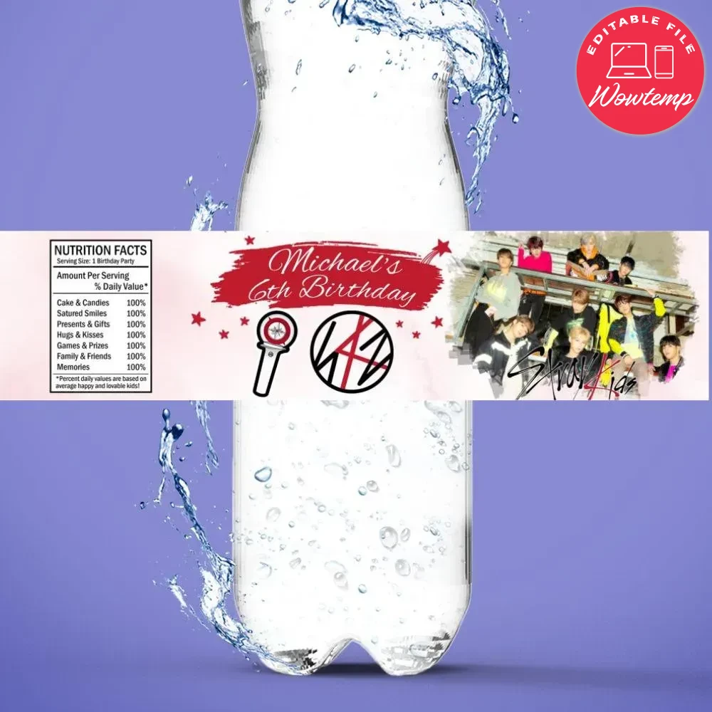 Stray Kids Birthday Water Bottle Label Template | Wowtemp