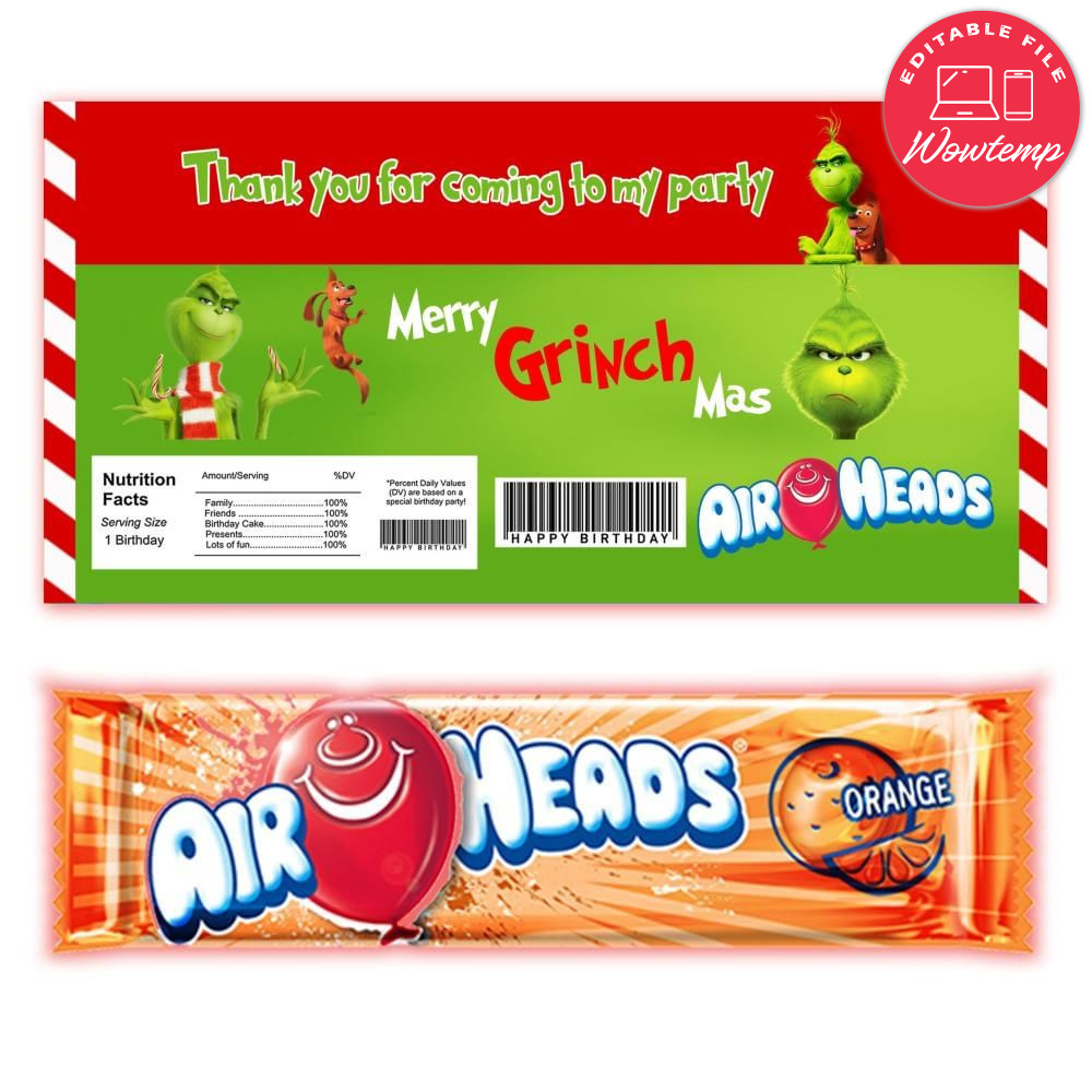 Grinch Airhead Candy Wrapper Template Printable | Wowtemp