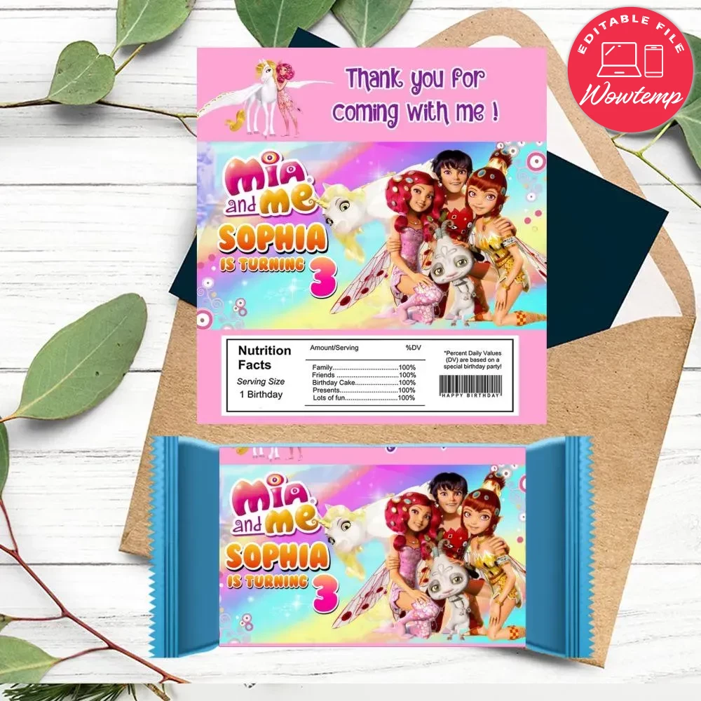 Mia and Me Candy bar Label Customizable Template DIY | Wowtemp