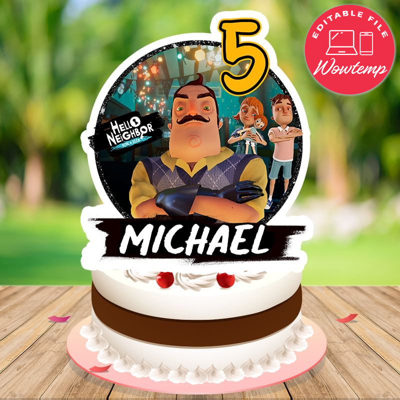 Hello neighbor Birthday Cake Topper Template Printable | Zingtemp