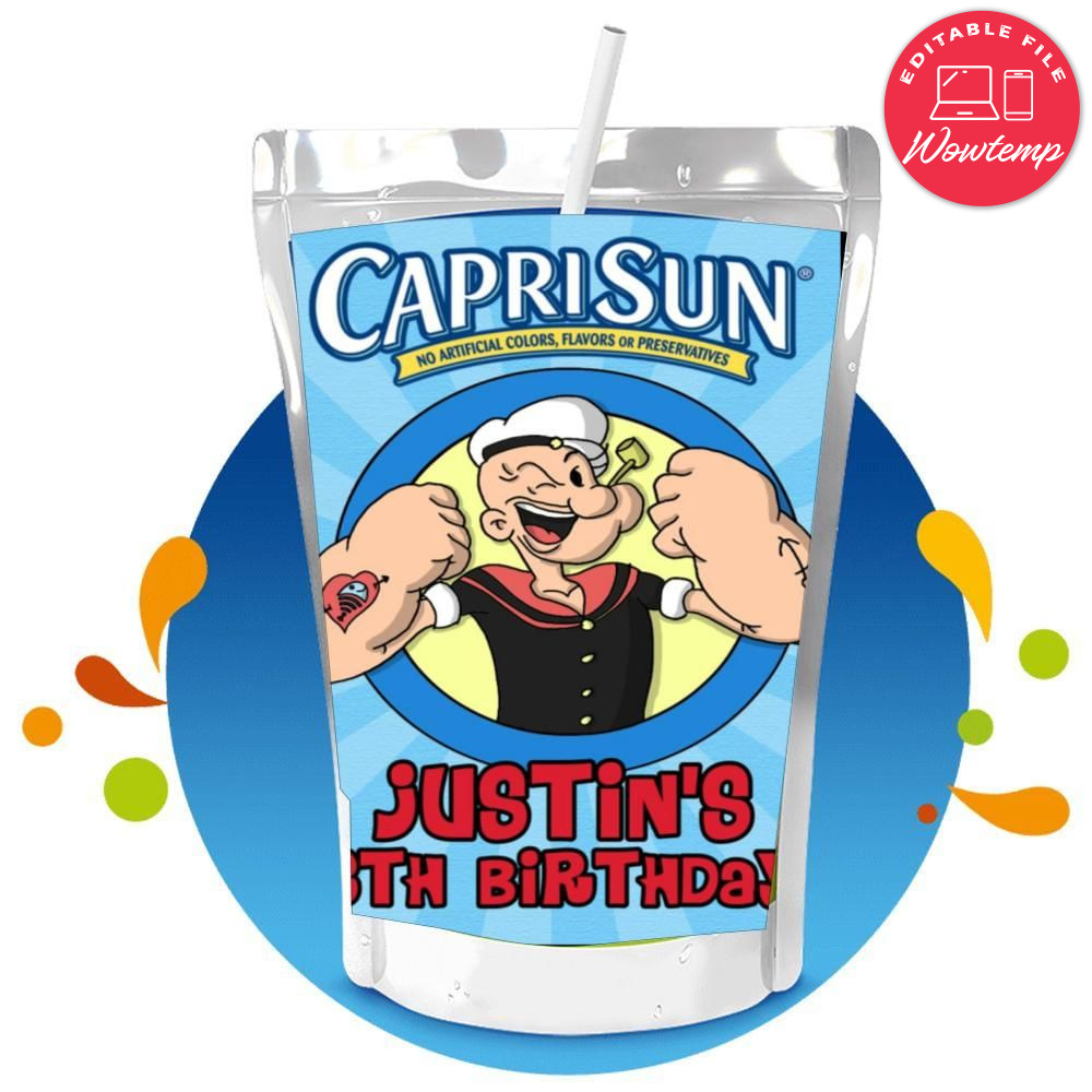 Popeye Capri Sun Birthday Digital File Printable | Wowtemp