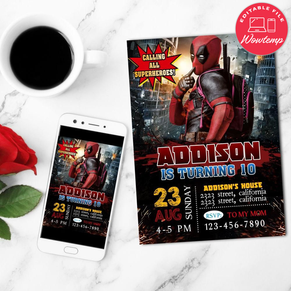 Deadpool Invitation Customizable Template DIY | Wowtemp