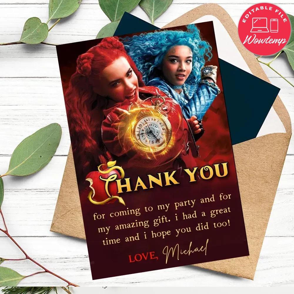 Descendants Rise Of The Red Thank You Card Customizable Template DIY ...