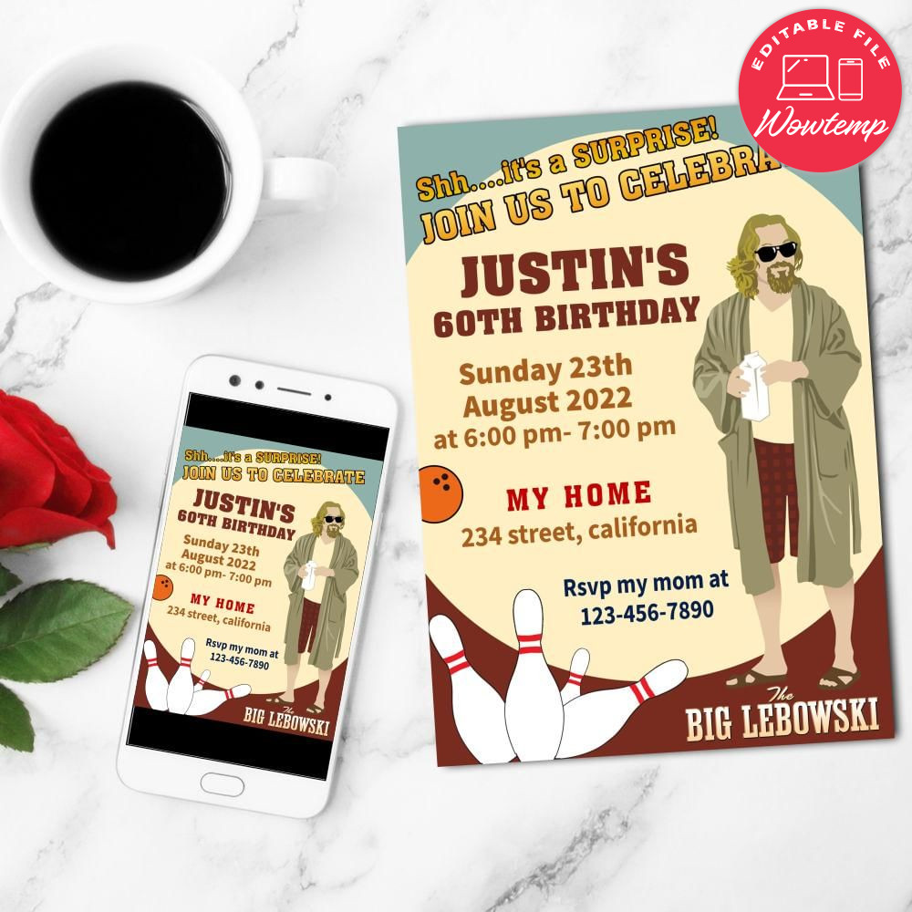 Big lebowski Invitation Customizable Template DIY | Wowtemp