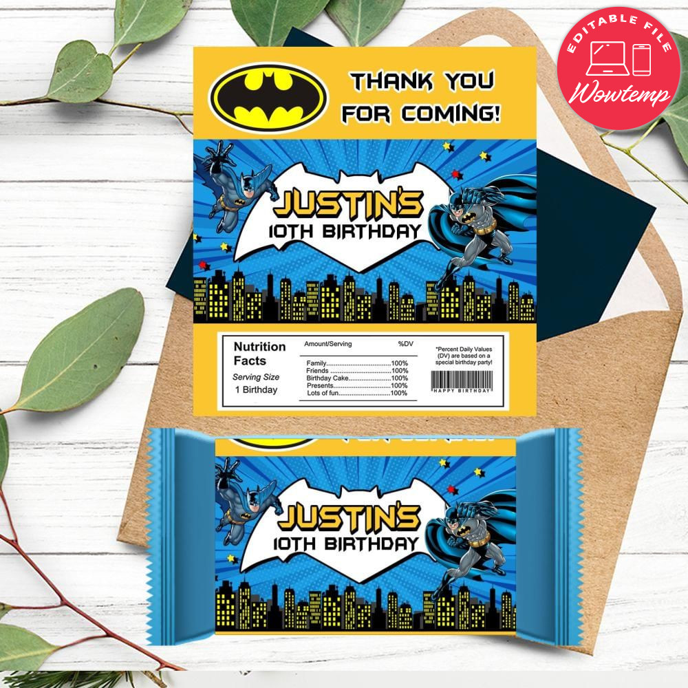 Batman Candy bar Label Customizable Template DIY | Wowtemp