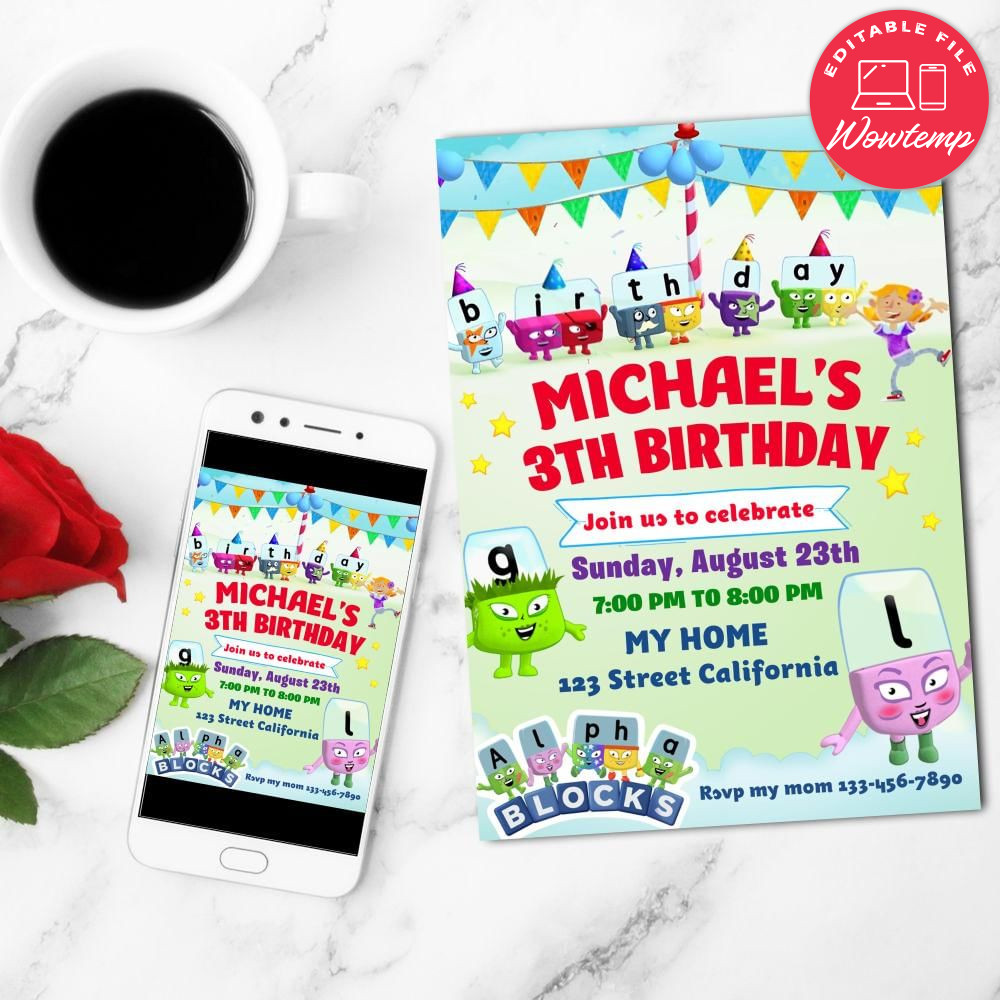 Alphablocks Birthday Invitation Customizable Template | Wowtemp