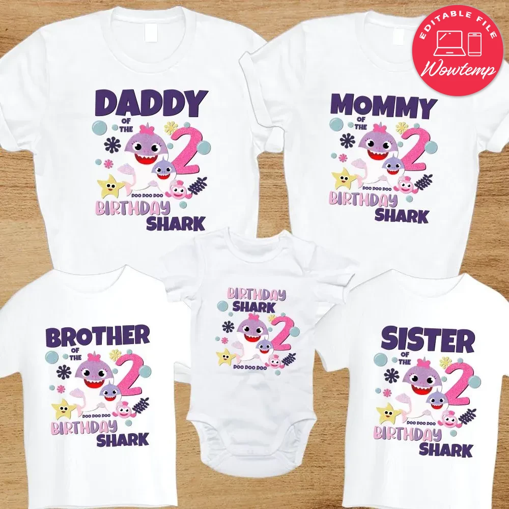 Baby Shark Family Birthday PNG file template | Wowtemp