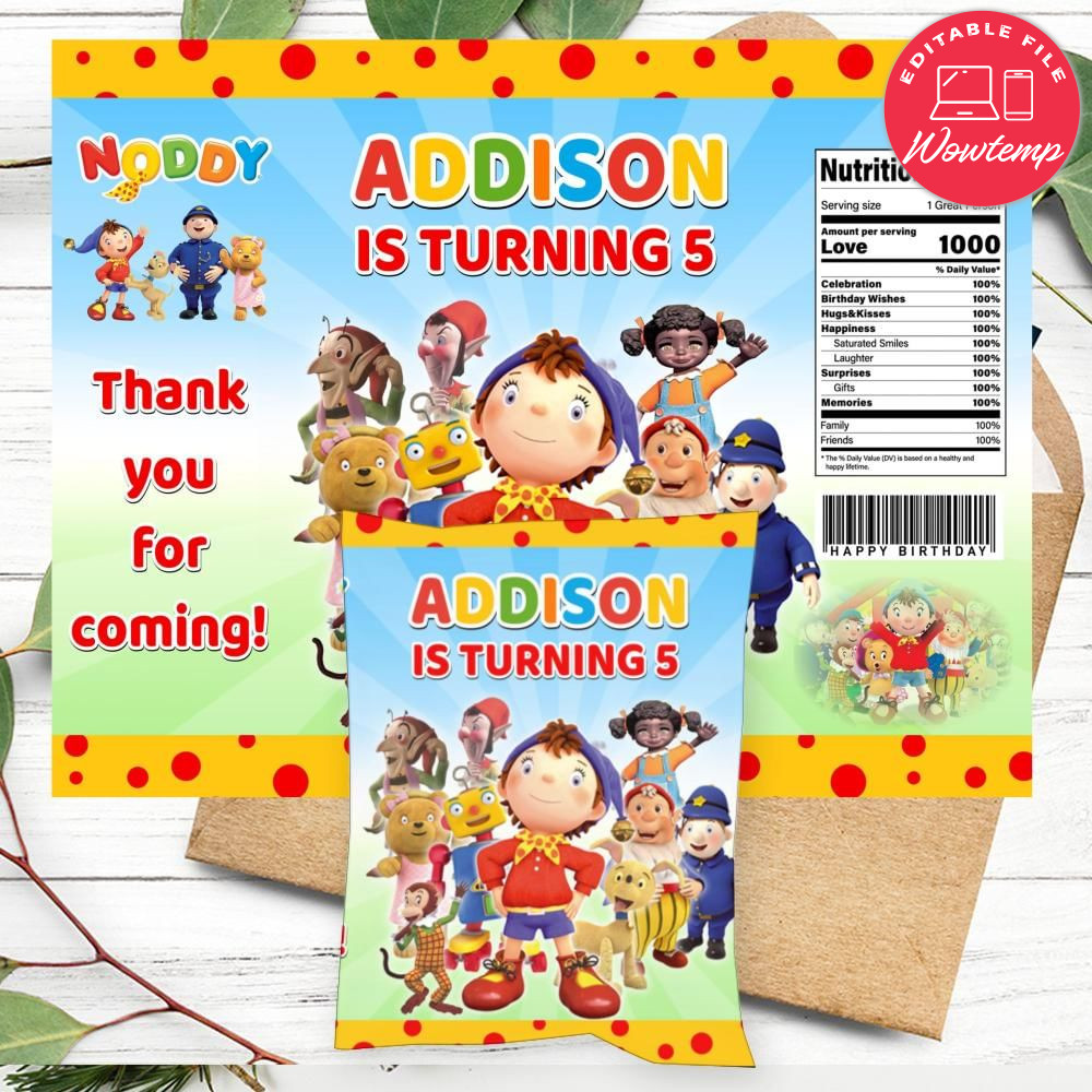 Noddy And Friends Birthday Party Chip Bag Digital File DIY | Wowtemp
