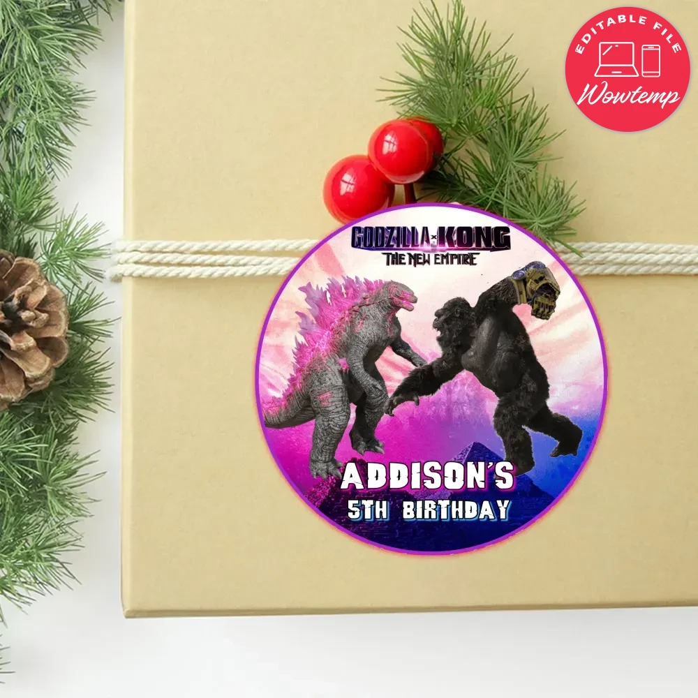 Godzilla X Kong: The New Empire Circle Sticker Template Customizable ...