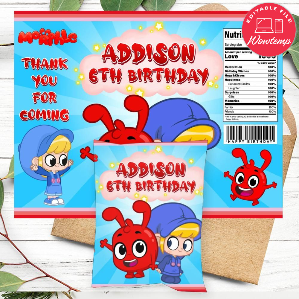 Morphle Birthday Party Chip Bag Digital File Printable | Wowtemp