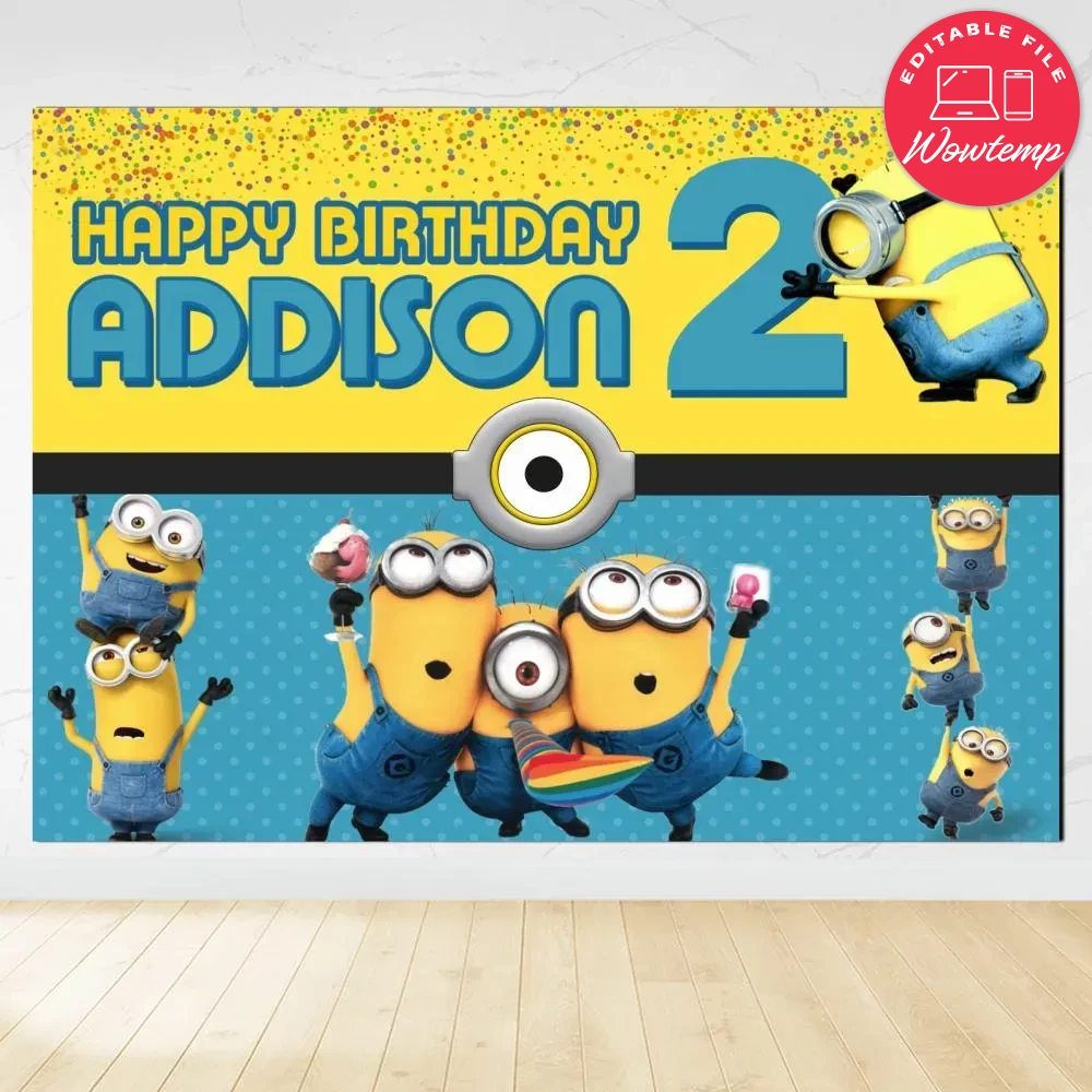 Minions Birthday Backdrop Digital File Template | Wowtemp