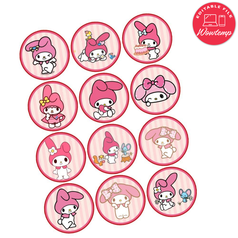 My Melody Cupcake Toppers Template Printable Instant Download | Wowtemp