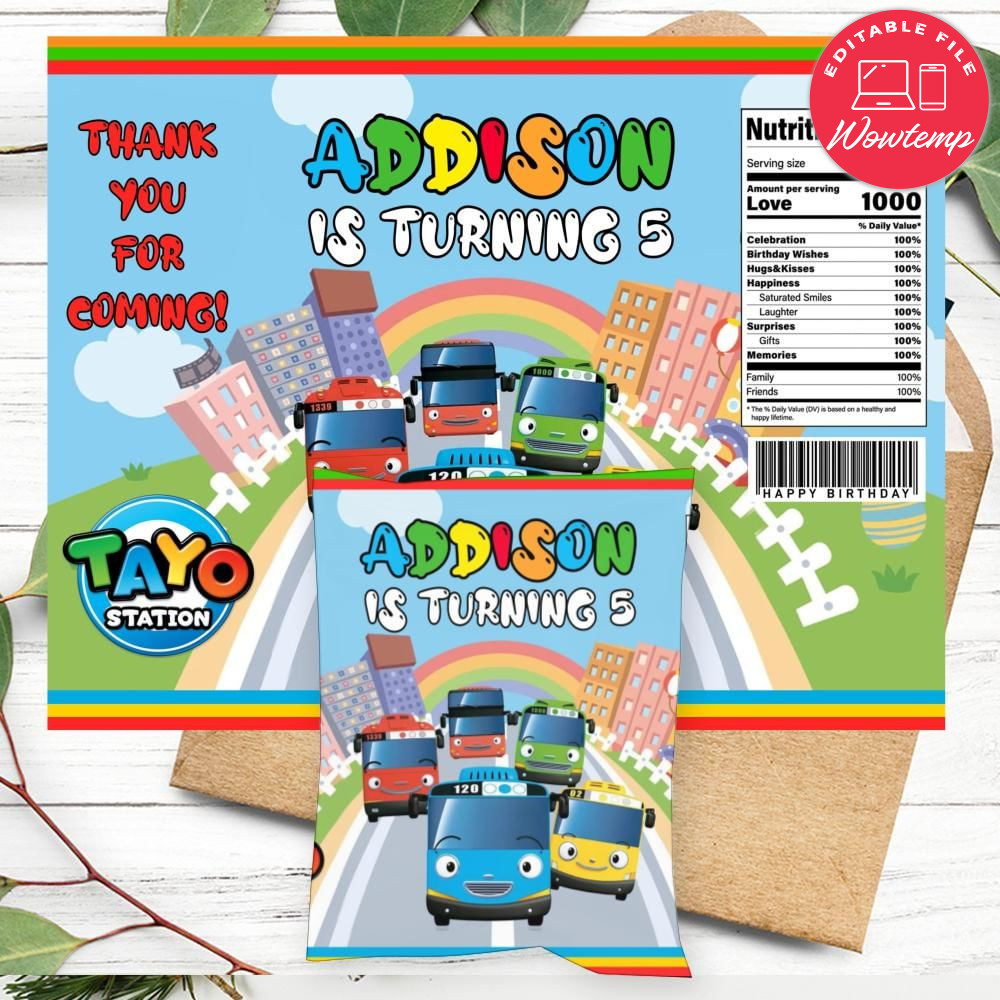 Tayo Birthday Party Chip Bag Digital File DIY | Wowtemp