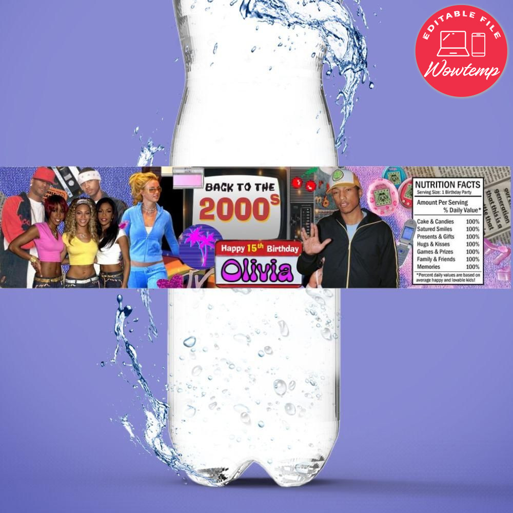 Early 2000s Birthday Water Bottle Label Template | Wowtemp