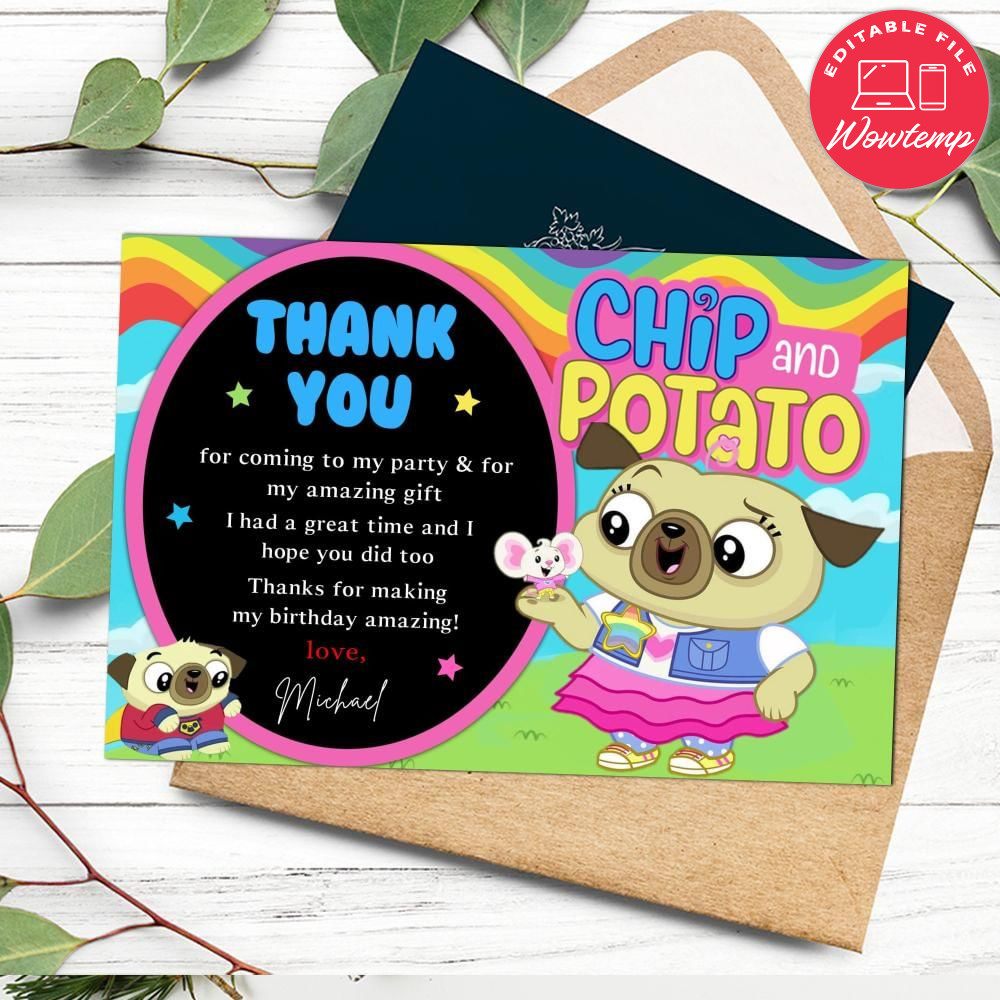 Chip and potato Thank you card Customizable Template DIY | Wowtemp