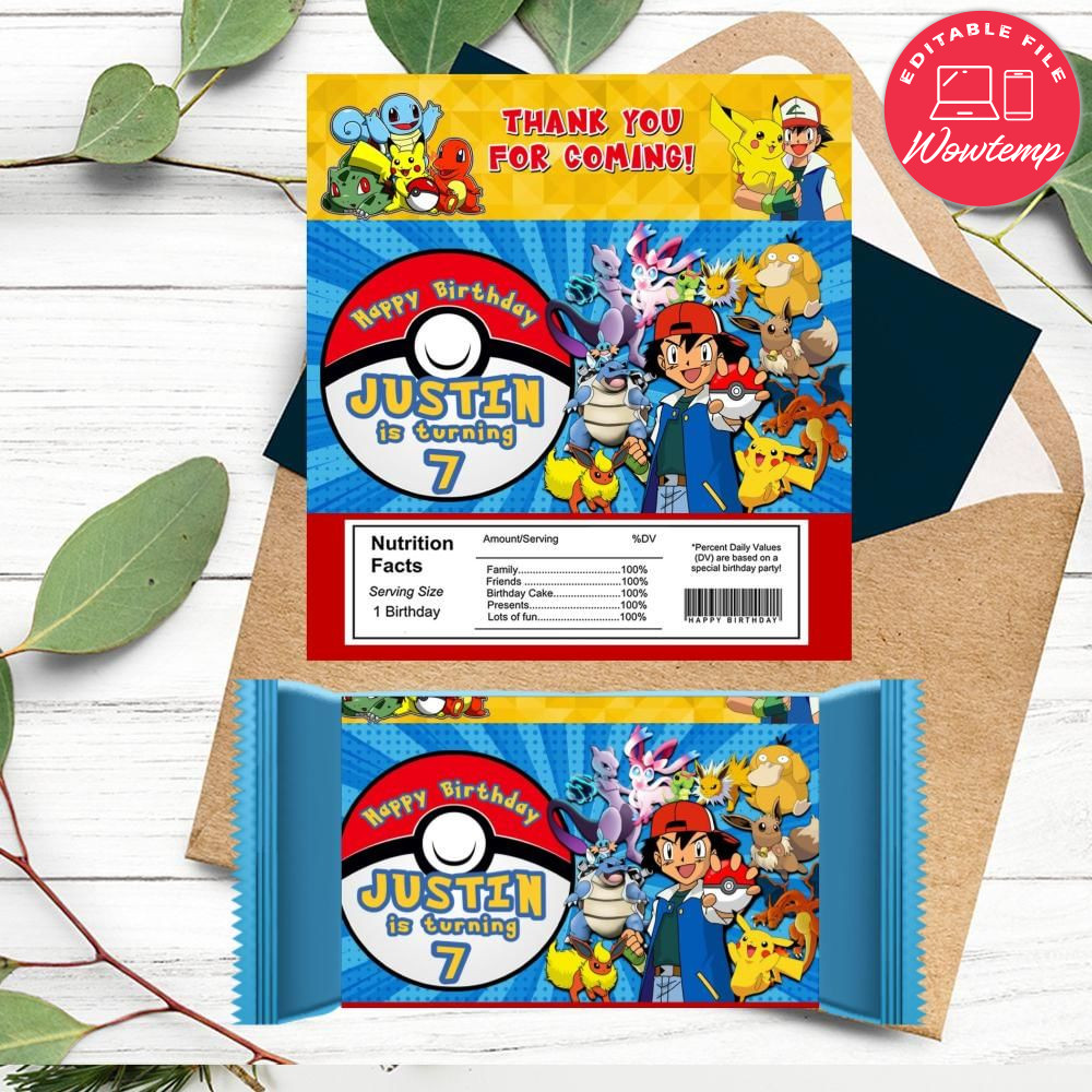 Pokemon Candy bar Label Customizable Template DIY | Wowtemp