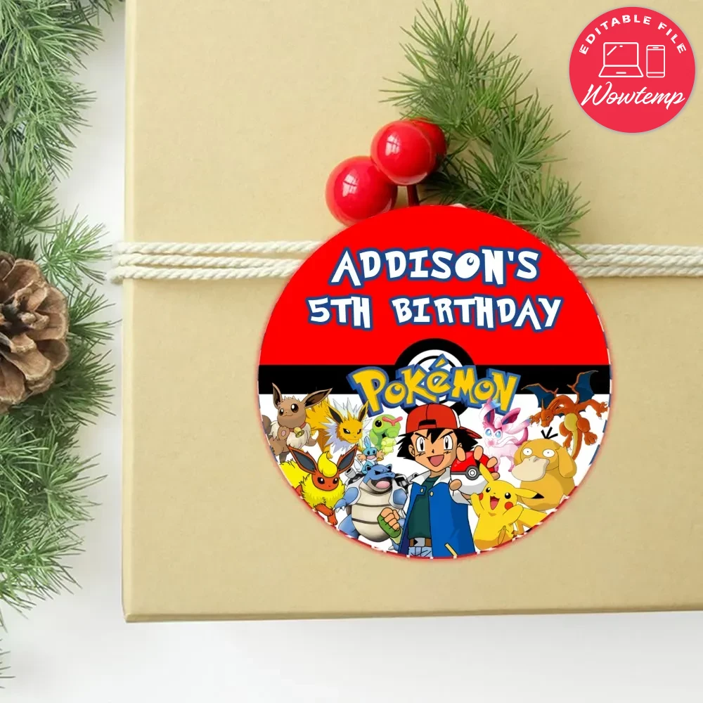 Pokemon Circle Sticker Template Customizable DIY | Wowtemp