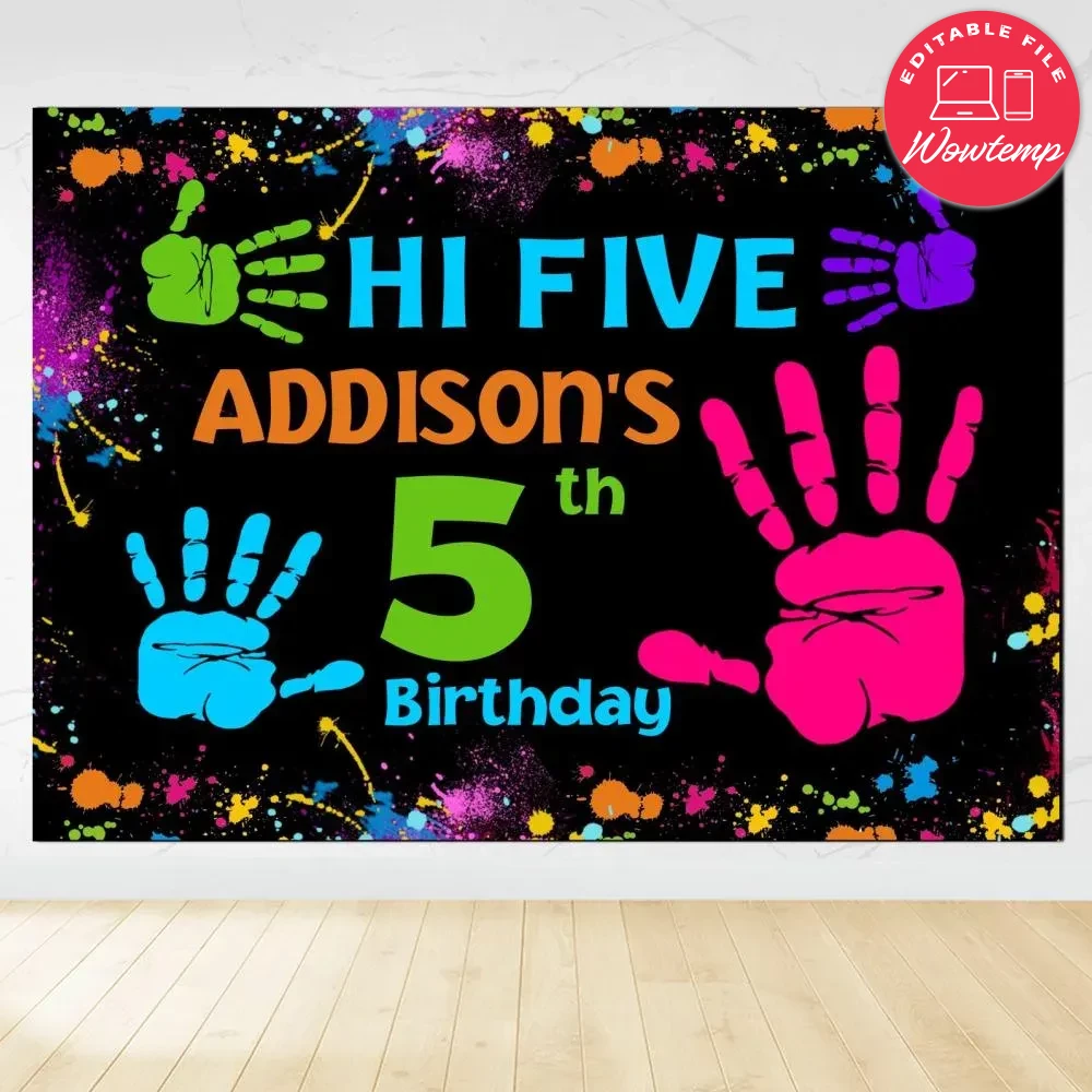 Hi Five Birthday Backdrop Digital File Template | Wowtemp