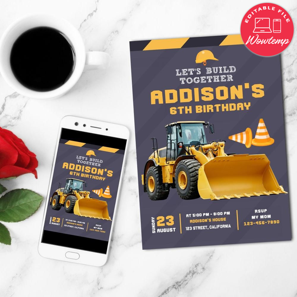 Bulldozer Invitation Customizable Template | Wowtemp