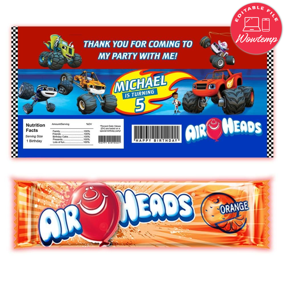 Blaze And The Monster Airhead Candy Wrapper Template Printable | Wowtemp