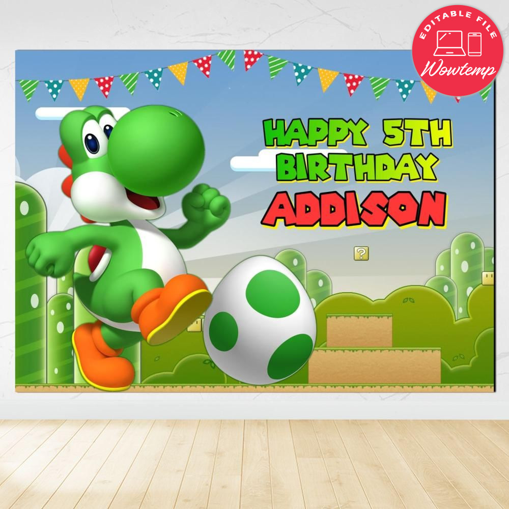 Yoshi Birthday Backdrop Digital File Template | Wowtemp