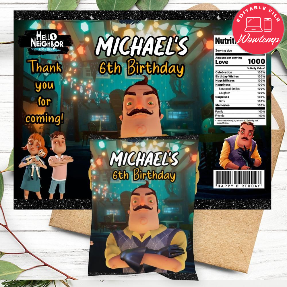Hello neighbor Birthday Party Chip Bag Digital File Printable | Wowtemp