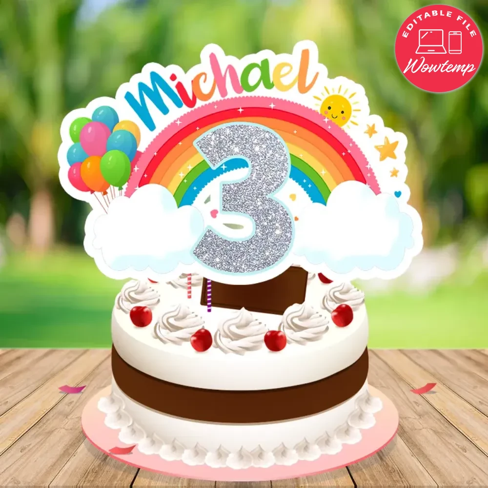 Rainbow Cake Topper Template Printable DIY | Wowtemp