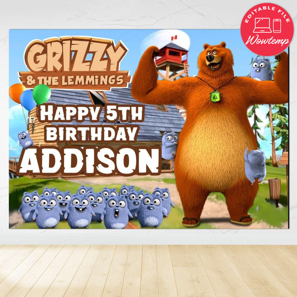Grizzy and the lemmings Birthday Backdrop Digital File Template | Wowtemp