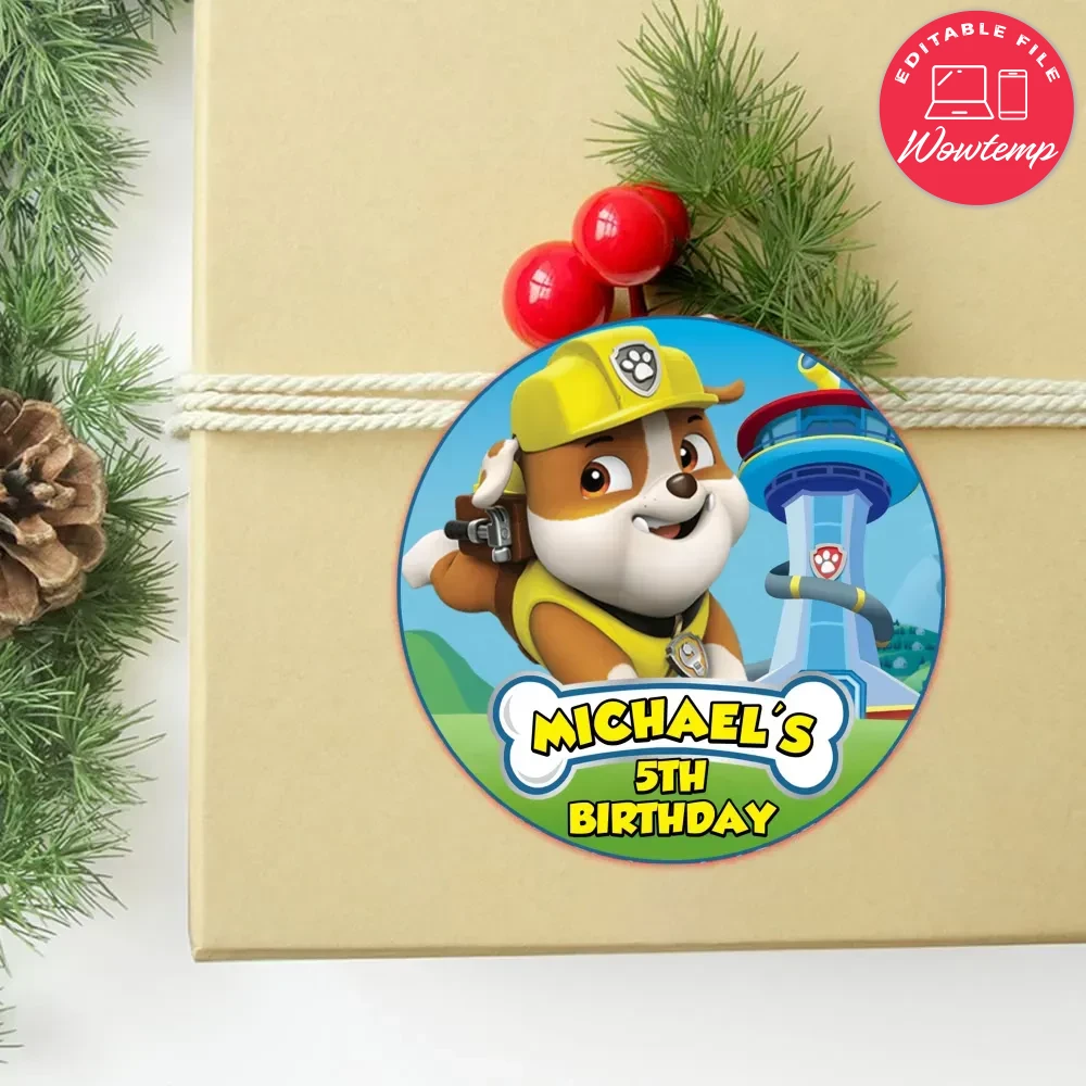 Rubble Paw Patrol Circle Sticker Template Customizable DIY | Wowtemp