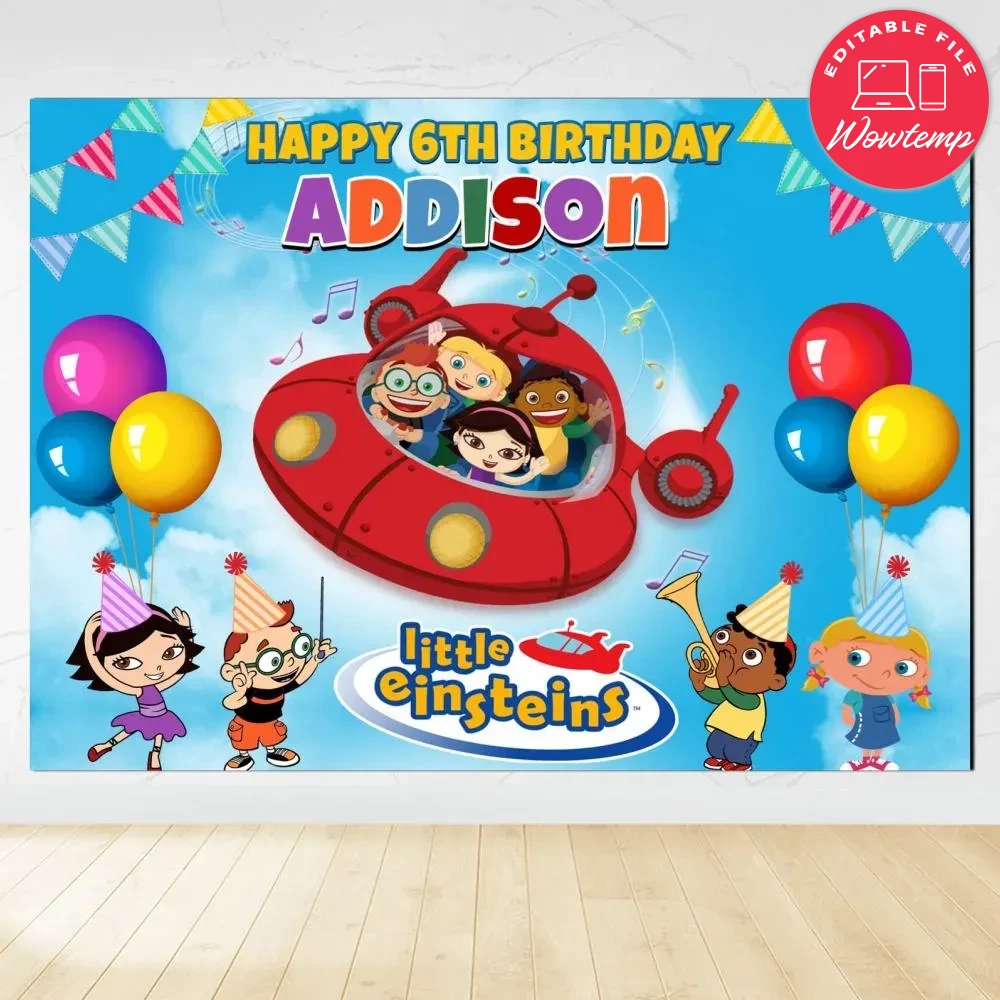 Little Einstein Birthday Backdrop Digital File Template | Wowtemp