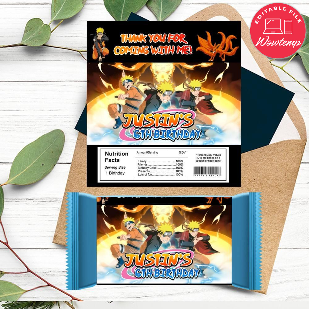 Naruto shippuden Candy bar Label Customizable Template DIY | Wowtemp