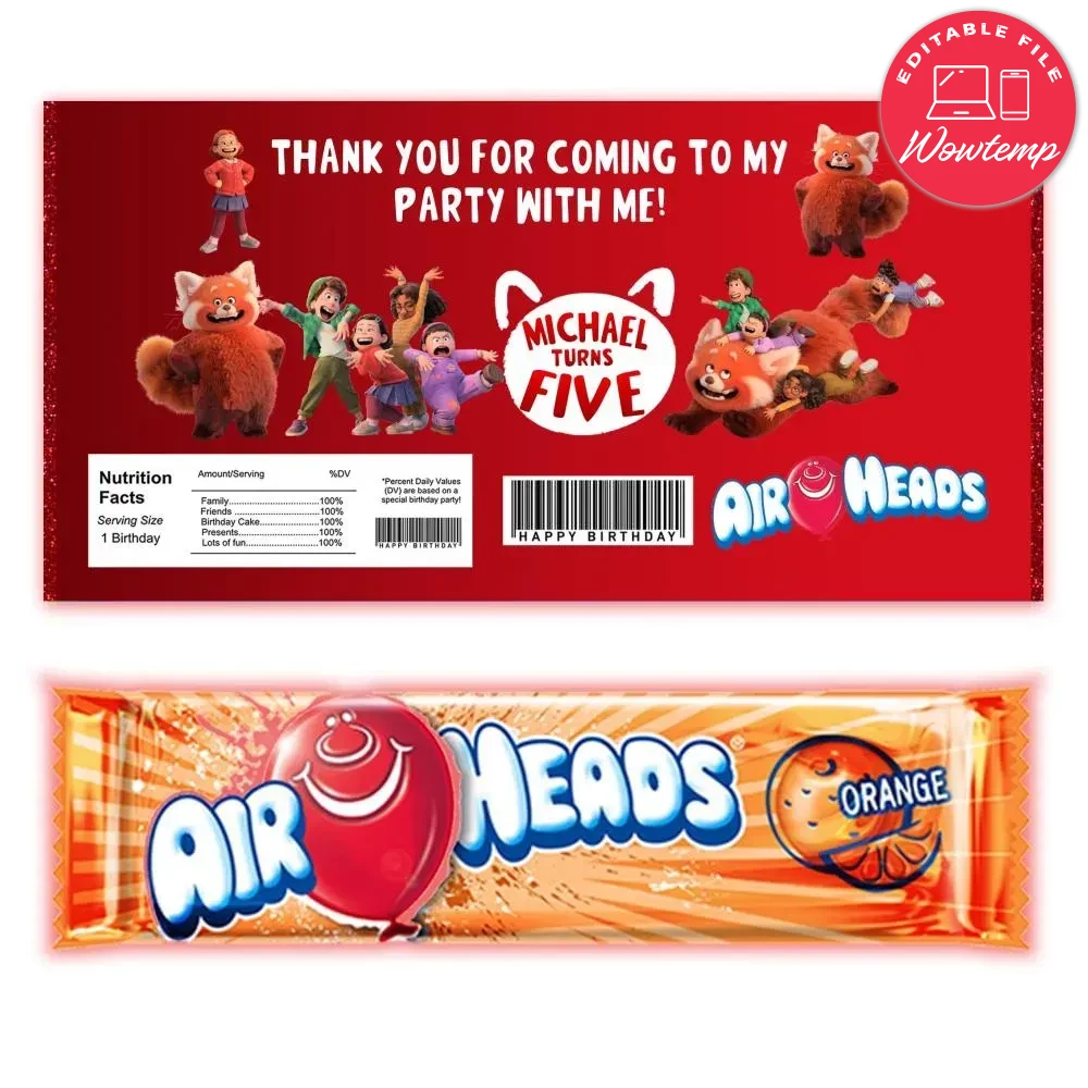 Turning Red Airhead Candy Wrapper Template Printable | Wowtemp
