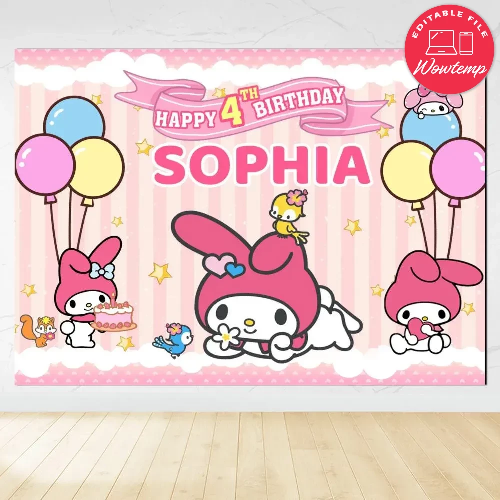 My melody Birthday Backdrop Digital File Template | Wowtemp