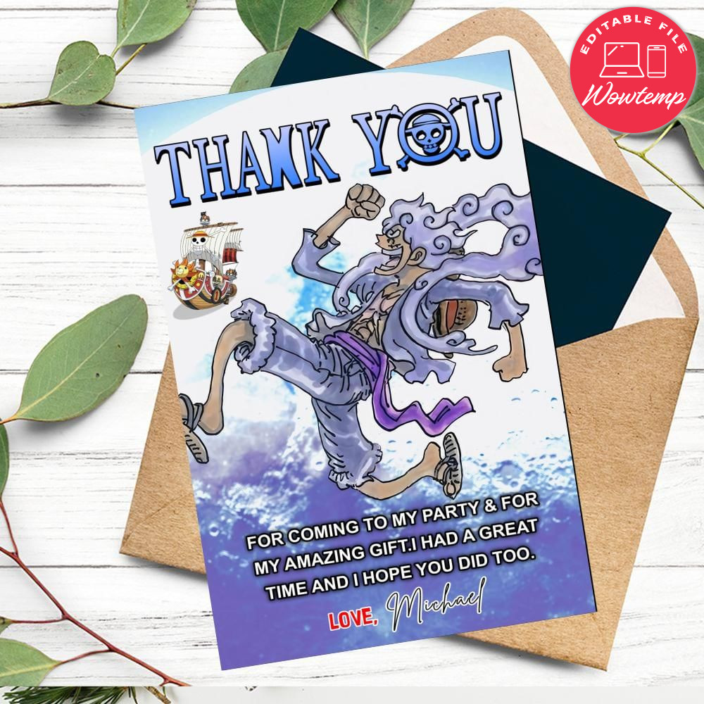 Luffy Gear 5 Thank You Card Customizable Template DIY | Wowtemp