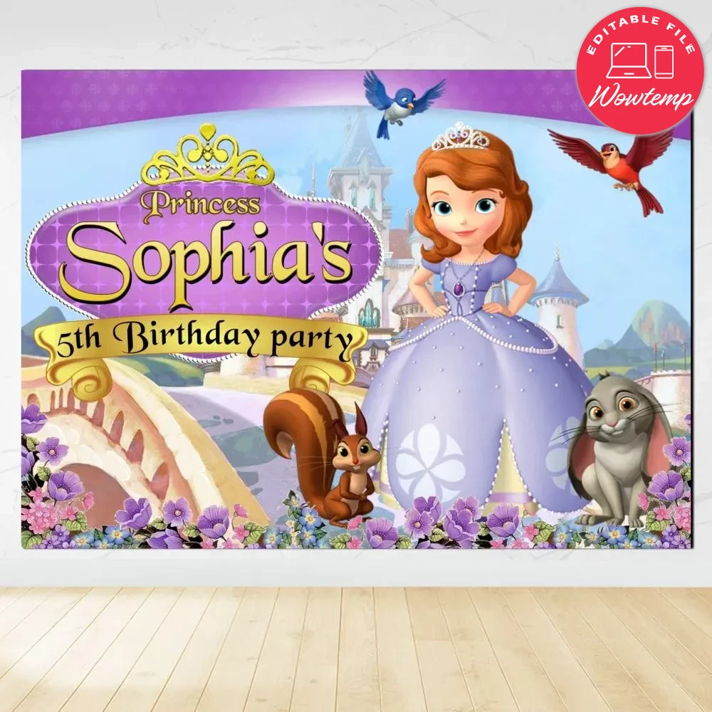 Princess Sofia Birthday Backdrop Digital File Template | Wowtemp