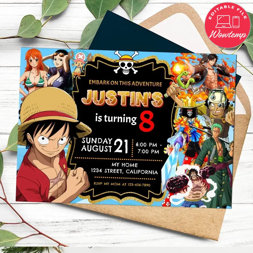 One Piece Invitation Customizable Template DIY | Wowtemp