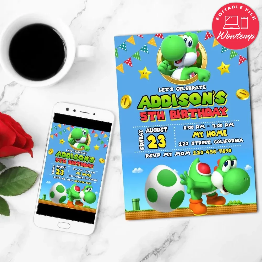 Yoshi Invitation Customizable Template | Wowtemp
