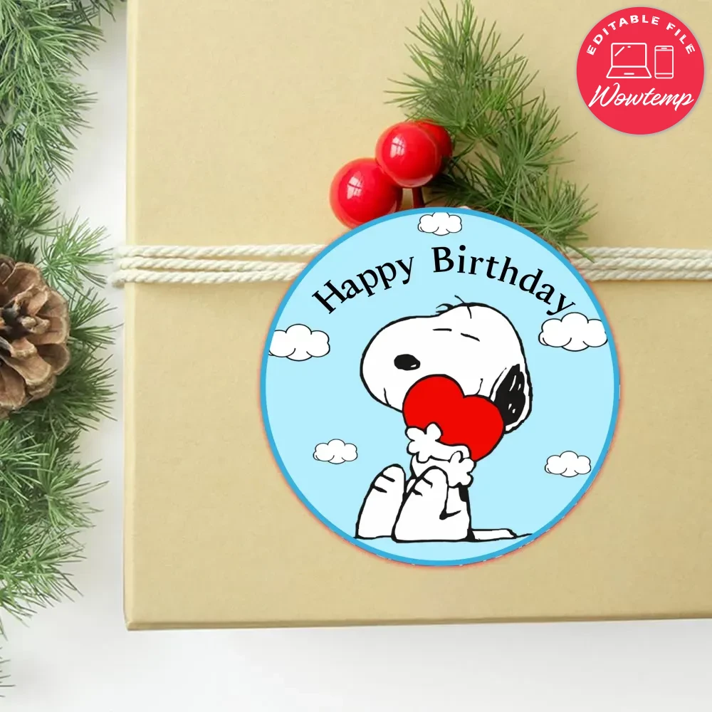 Snoopy Circle Sticker Template Customizable DIY | Wowtemp