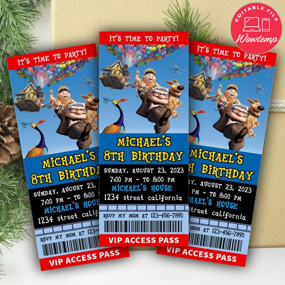 Disney Pixar Up Ticket Invitation Customizable Template | Wowtemp