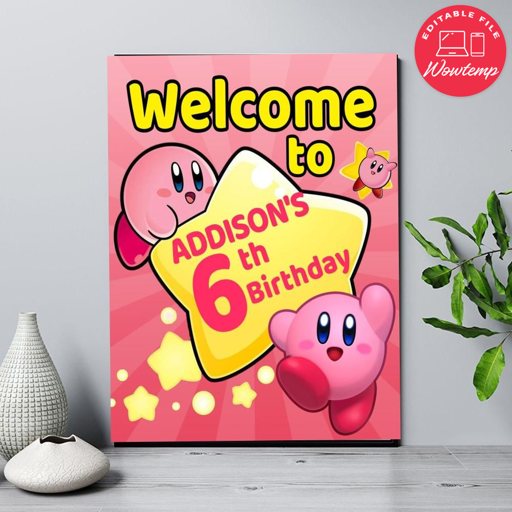 Kirby Birthday Welcome Sign Digital File Printable DIY | Wowtemp