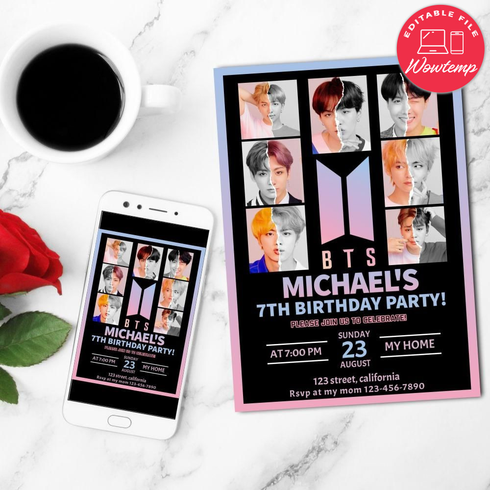 BTS Party Invitation Customizable Template DIY | Wowtemp
