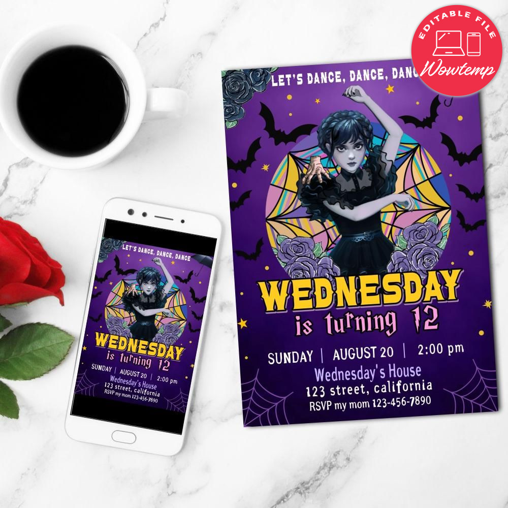 Wednesday Digital Invitation Customizable Template DIY | Wowtemp