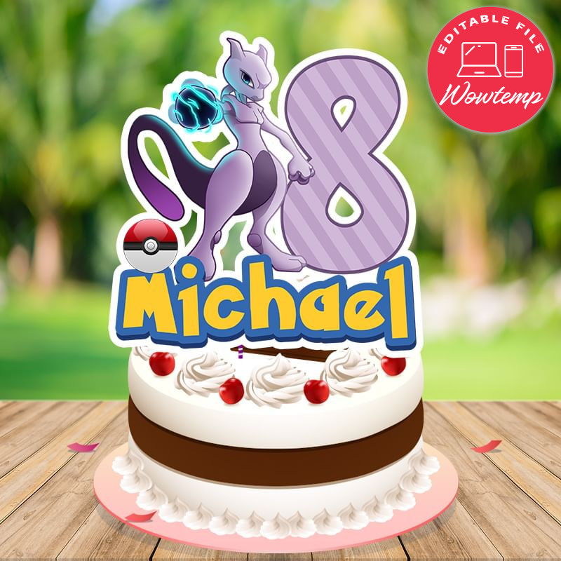 Mew two Birthday Cake Topper Template Printable | Wowtemp