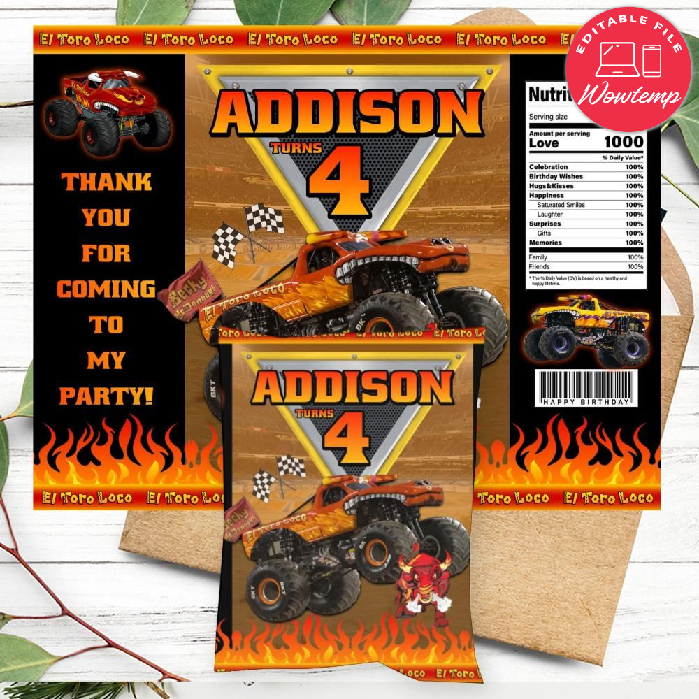 El Toro loco Birthday Party Chip Bag Digital File DIY | Wowtemp