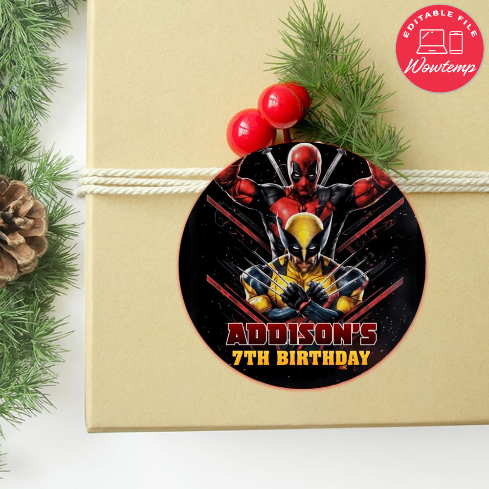 Deadpool & Wolverine Circle Sticker Template Customizable DIY | Wowtemp