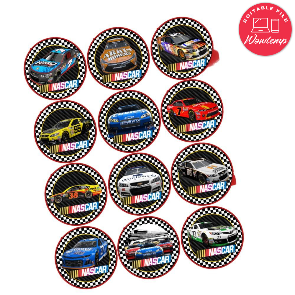 Nascar Cupcake Toppers Template Printable Instant Download | Wowtemp