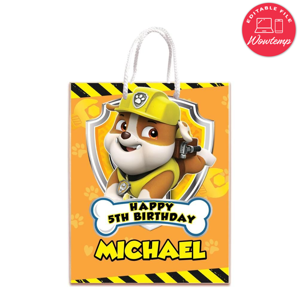 Rubble Paw Patrol Gift Bag Label Template Printable DIY | Wowtemp