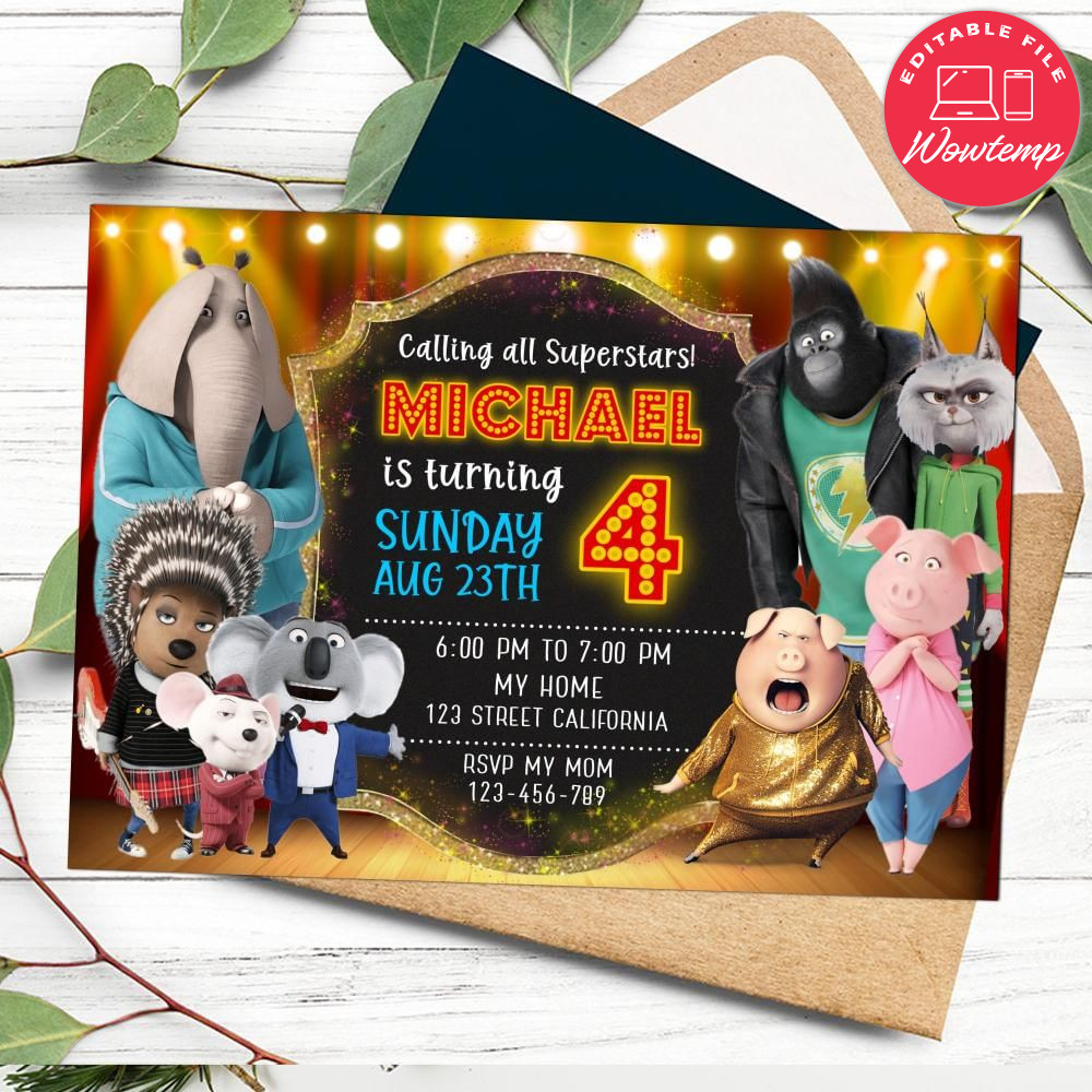 Sing 2 Party Invitation Customizable Template to Print at Home | Wowtemp